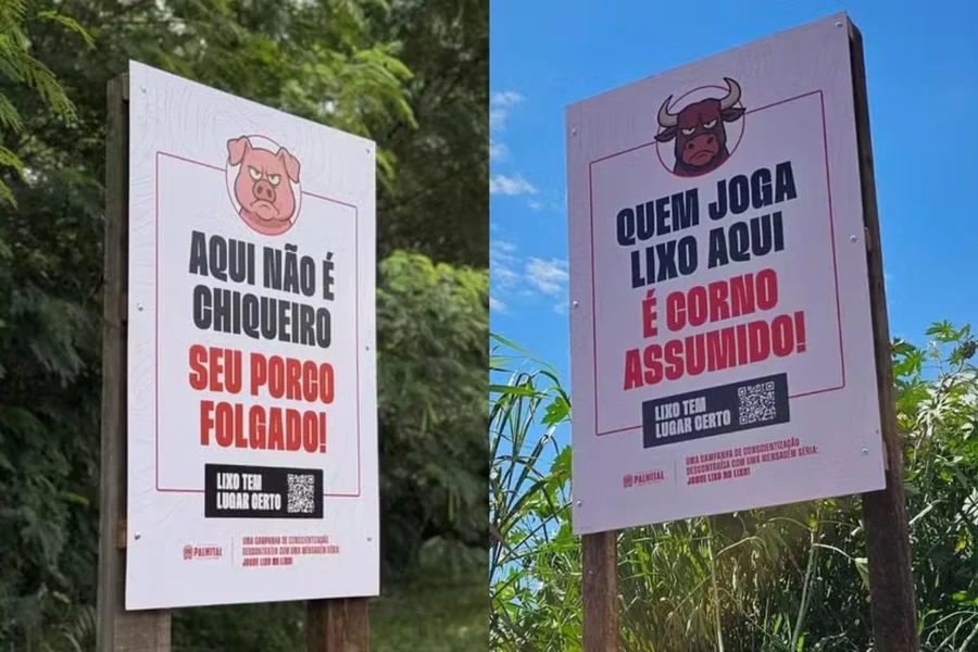 "Quem joga lixo é corno": Prefeitura viraliza com placas inusitadas