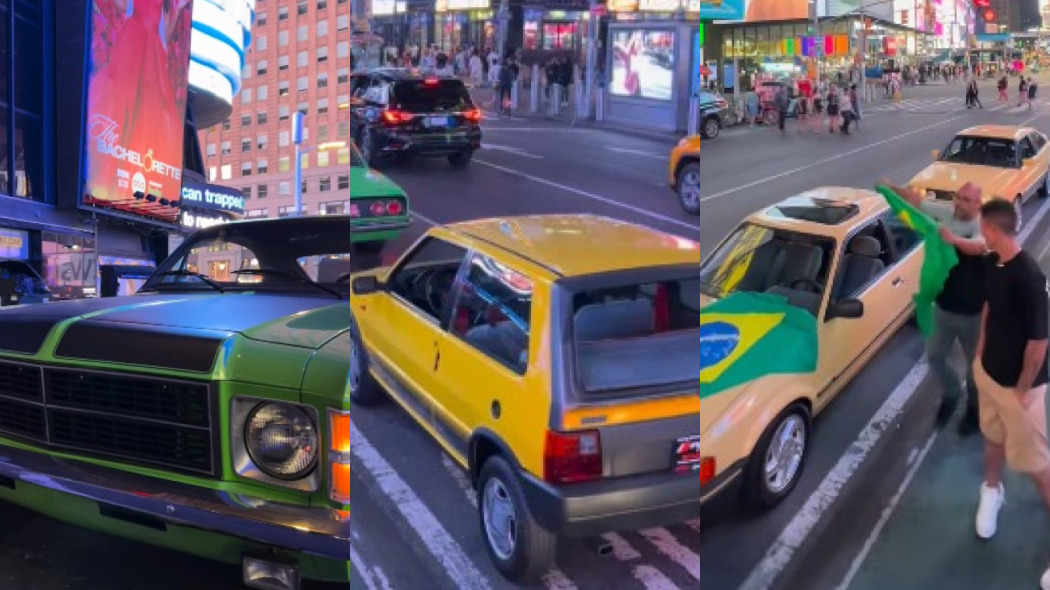 A "invasão" dos carros esportivos nacionais na Times Square, nos EUA